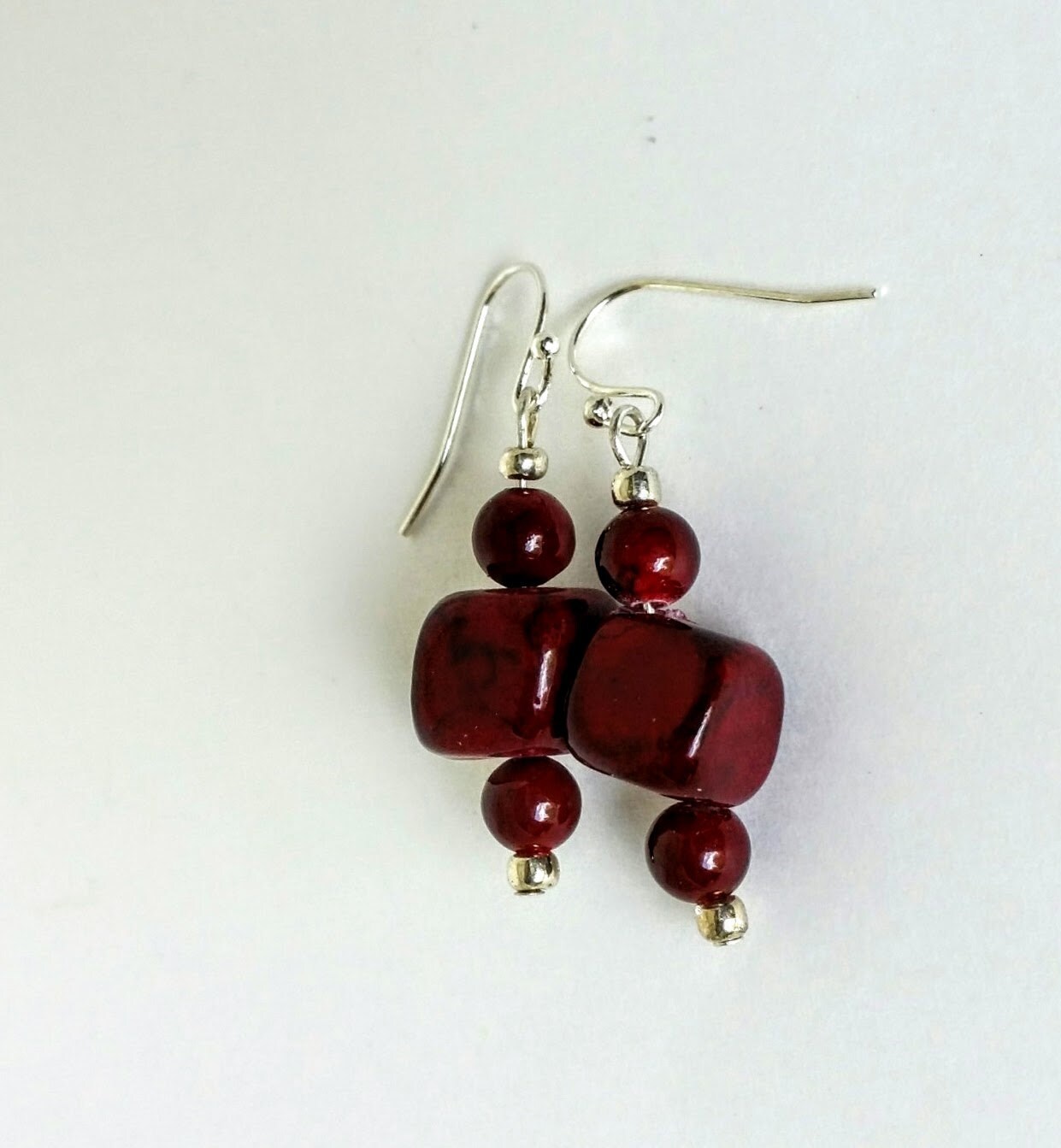 Red Earrings, Merlot Stone Earrings on Silver Plated Wire, Dangle Drop ...