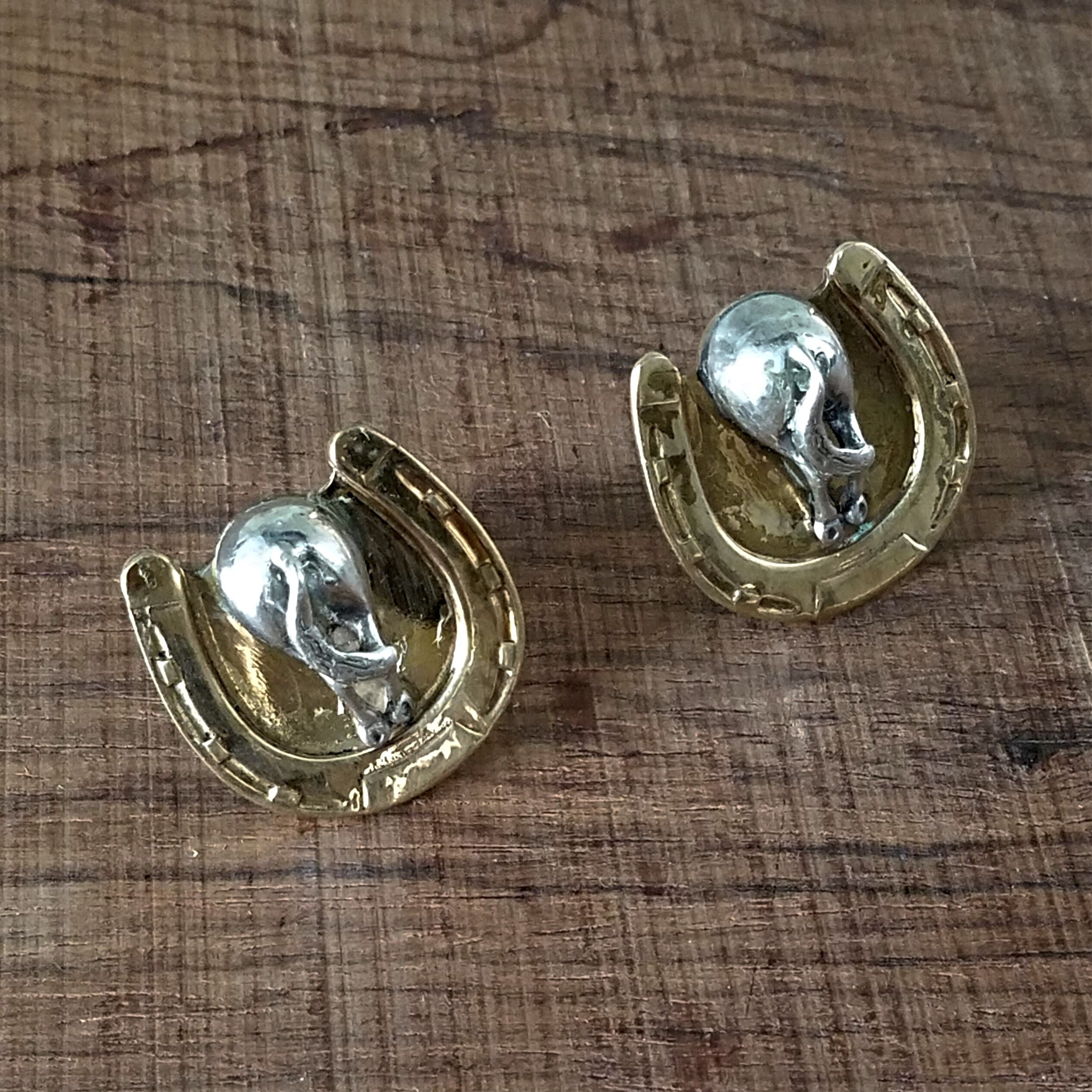 Equestrian Cufflinks, Vintage Sterling Silver and 12 kt Gold Lucky ...
