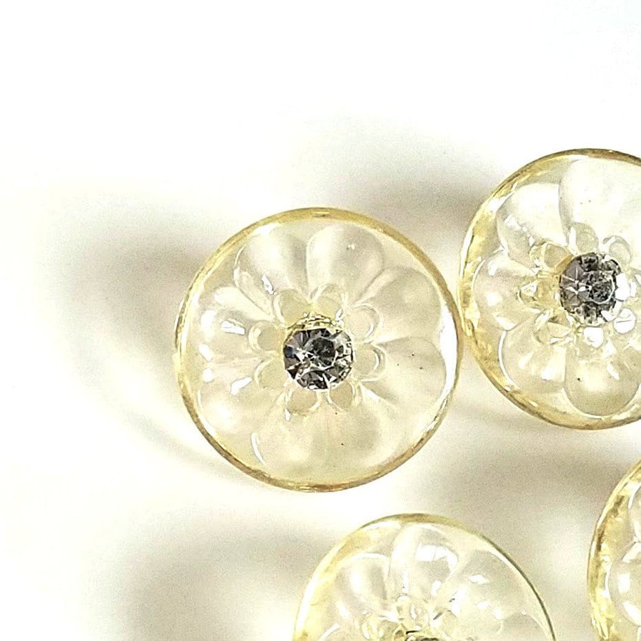 Vintage Buttons, Clear Lucite with Rhinestone Center Buttons, Vintage ...