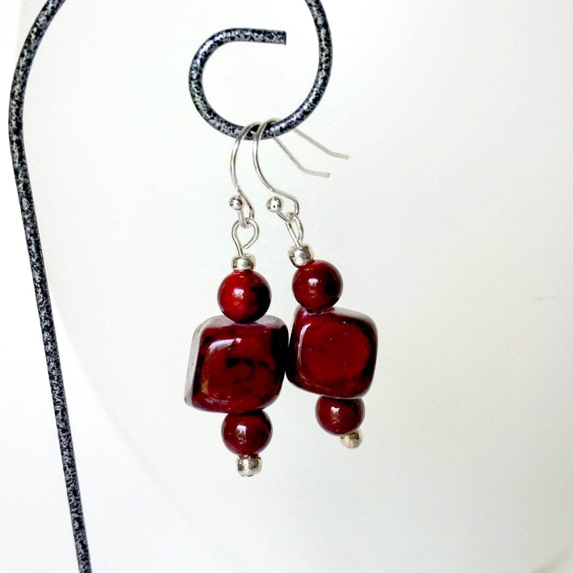 Red Earrings, Merlot Stone Earrings on Silver Plated Wire, Dangle Drop ...