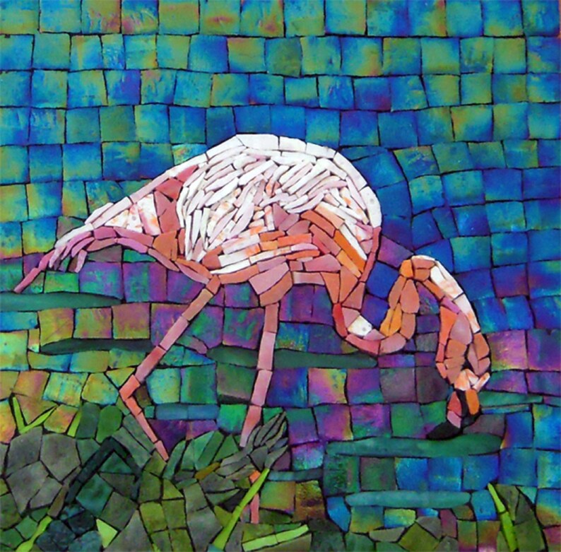 Flamingo Mosaic Art on Canvas Gift or Collector Wall Art for Home or ...