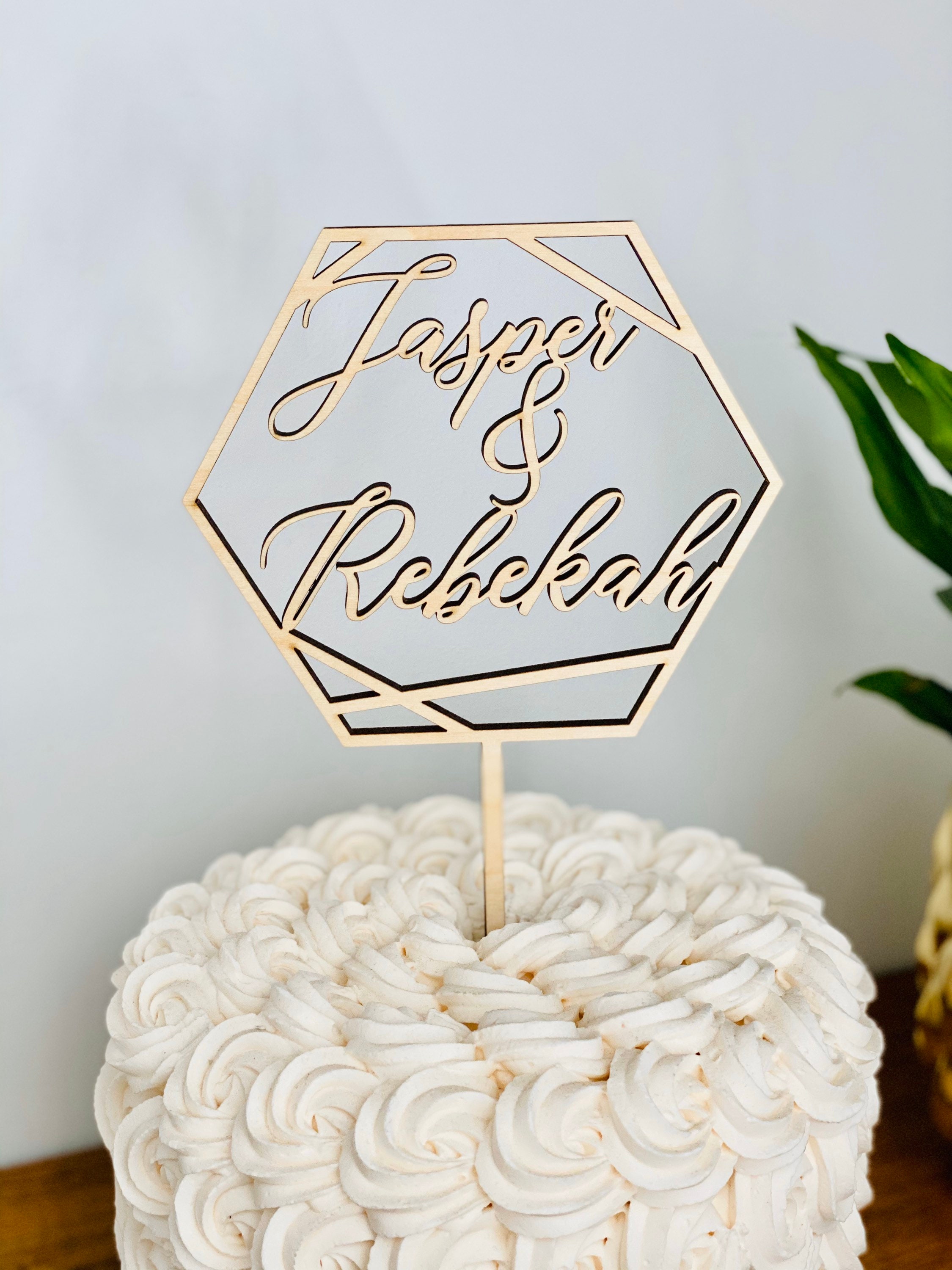 Personalized Hexagon Names Wedding Cake Topper 5W inches | Etsy