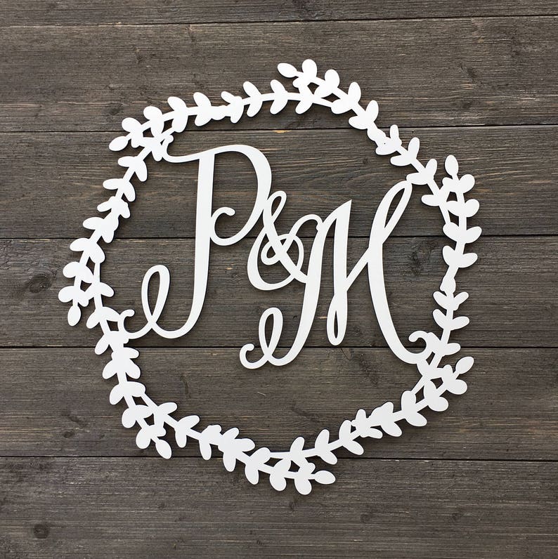 Initial Wreath Sign Custom Wooden Sign Initials Sign - Etsy