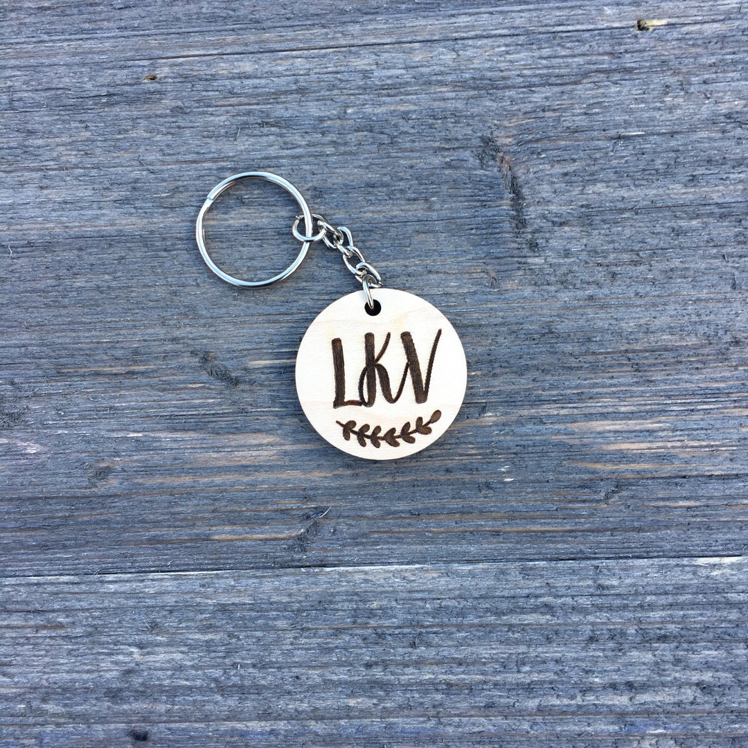 Personalized Monogram Keychain, Wood Keychain Engraved Cute Anniversary ...