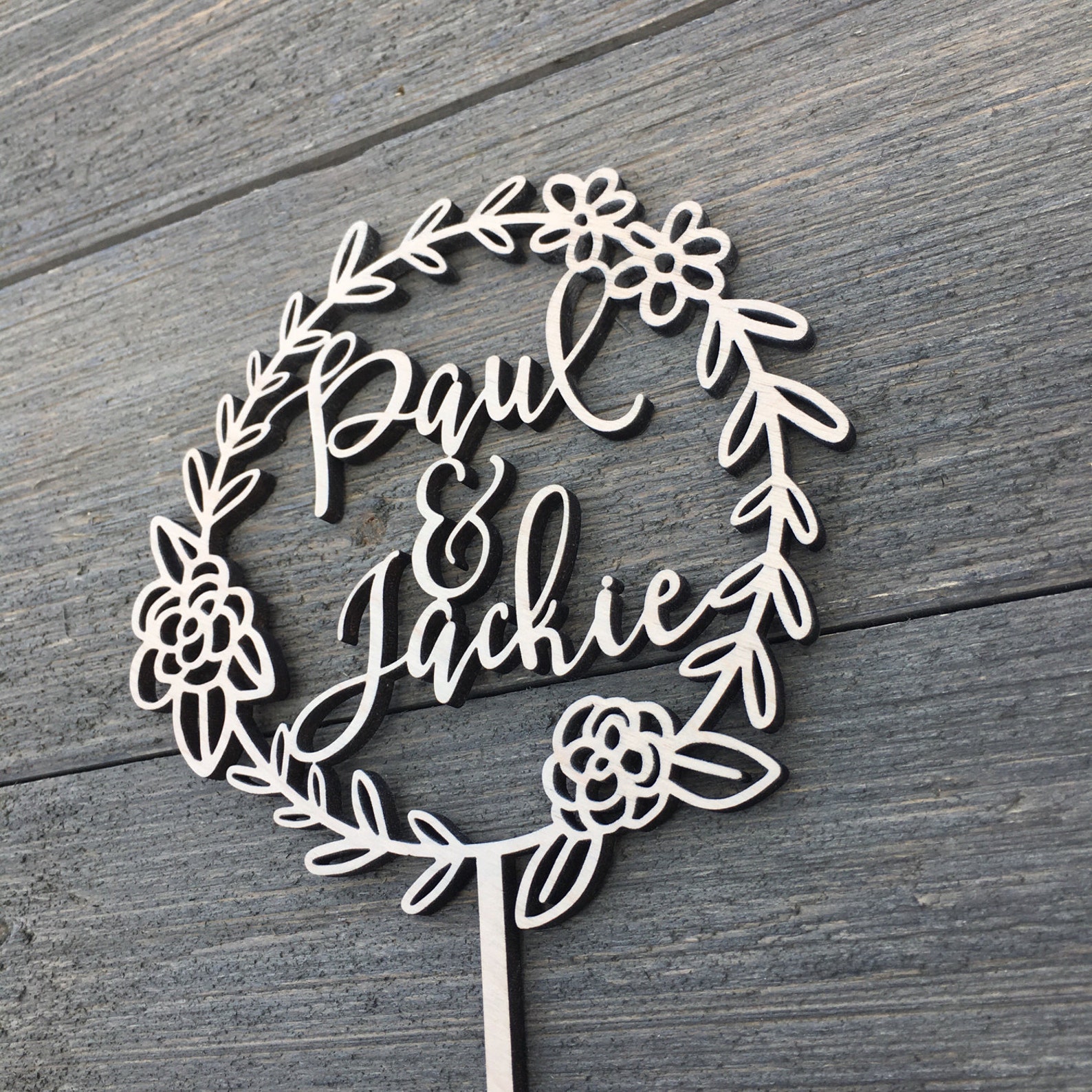 Floral Wreath Wedding Cake Topper With Personalizable Names - Etsy