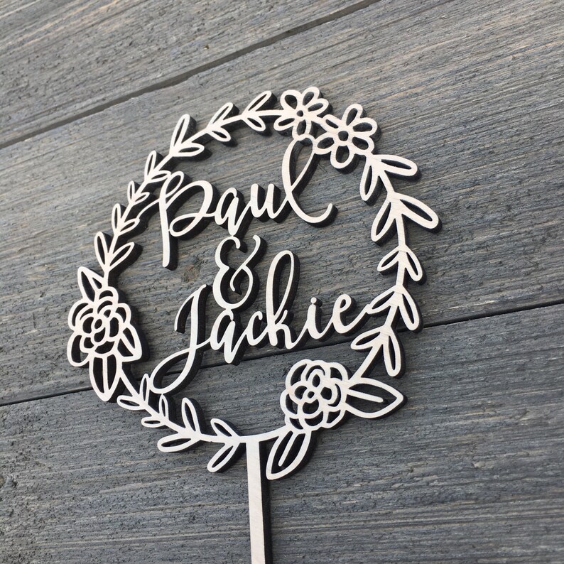 Floral Wreath Wedding Cake Topper With Personalizable Names - Etsy