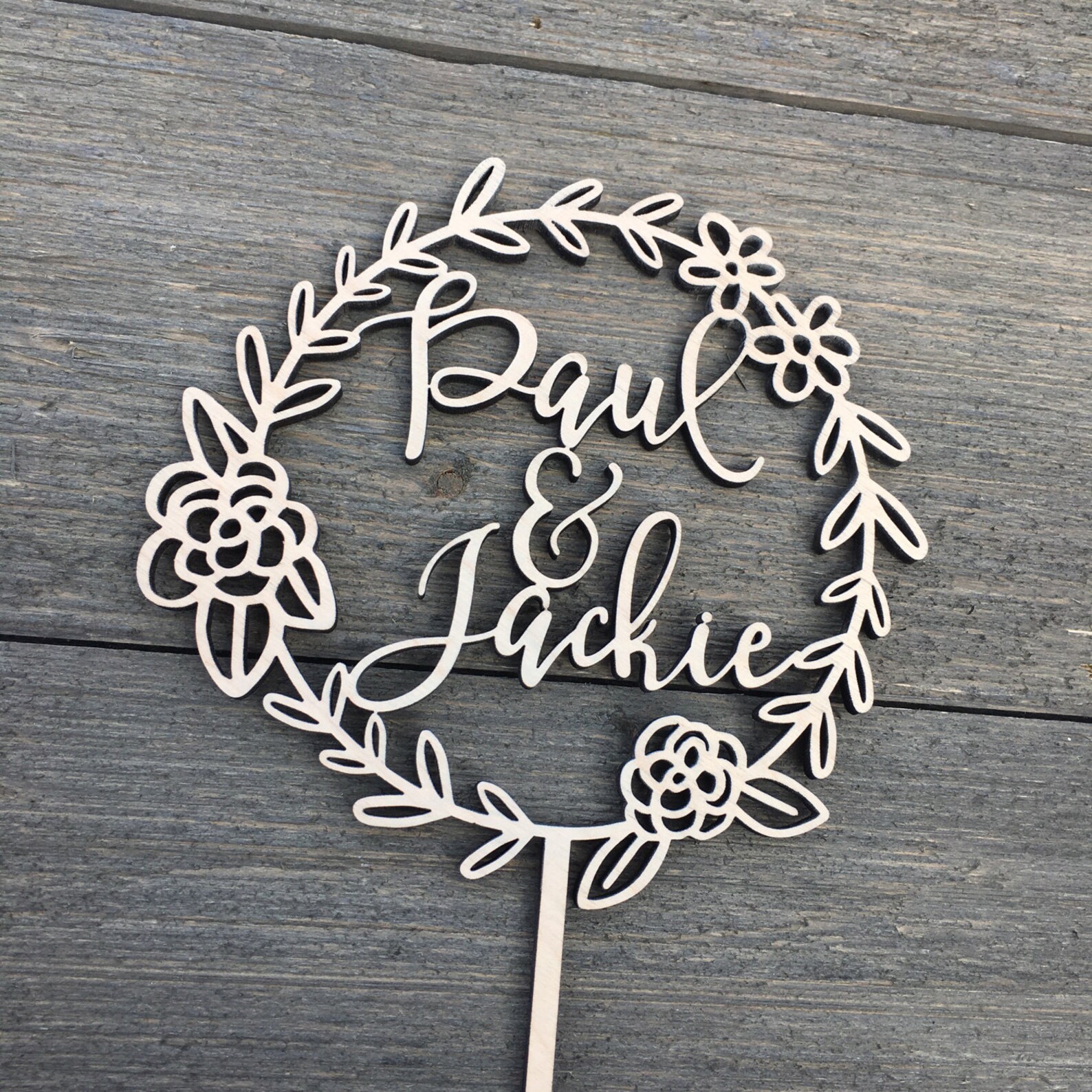 Floral Wreath Wedding Cake Topper With Personalizable Names - Etsy