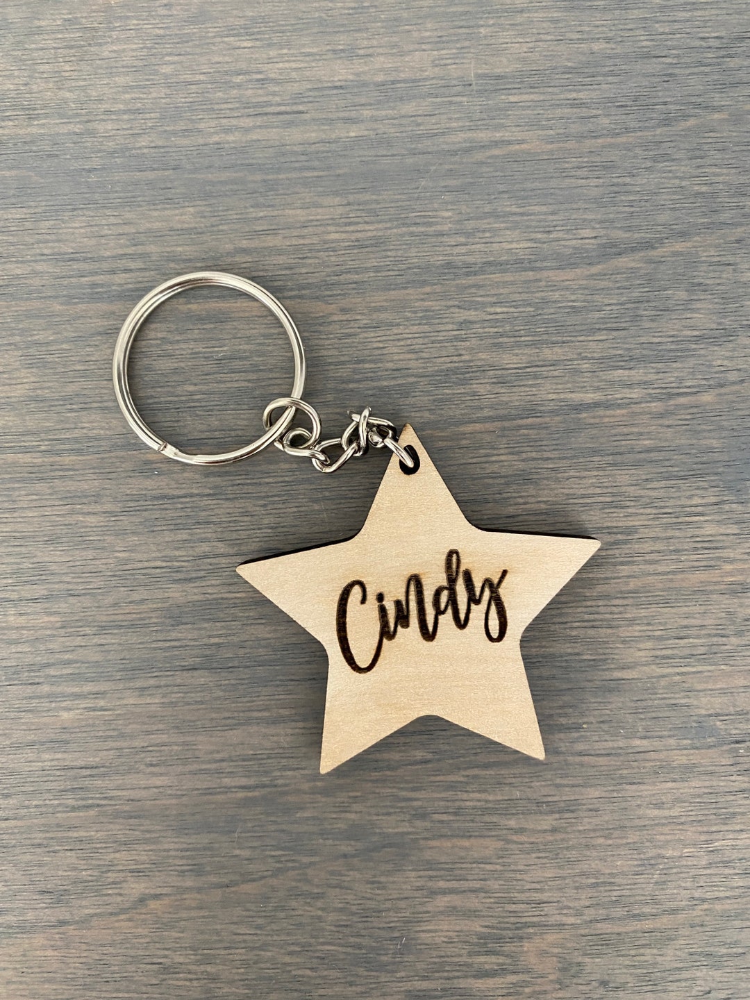 Personalized Star Keychain, Custom Keychain, Engraved Wood Keychain ...