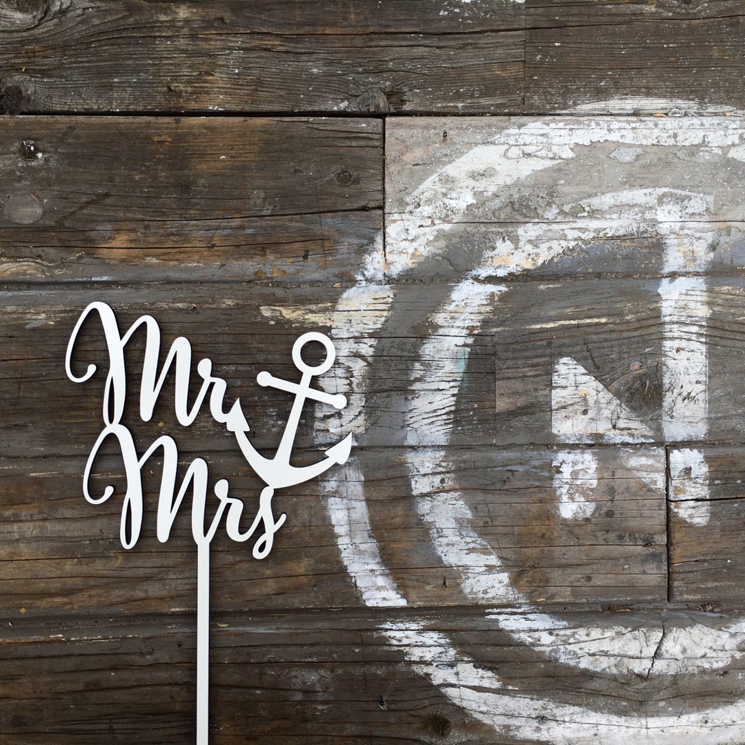Mr Anchor Mrs Wedding Cake Topper 6" Inches, Marine Navy Nautical Beach ...