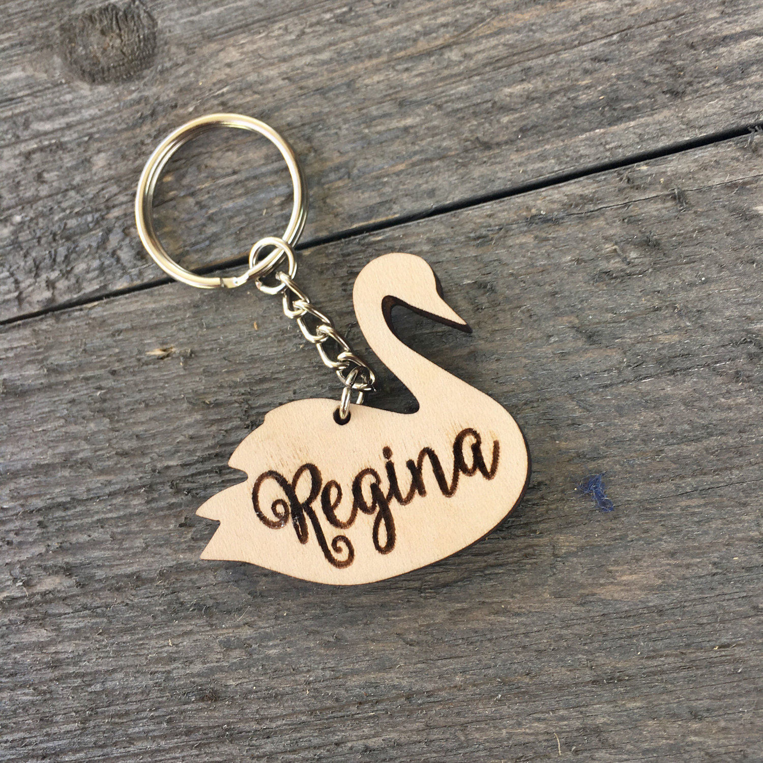 Personalized Swan Keychain Wood Keychain Engraved Wood | Etsy