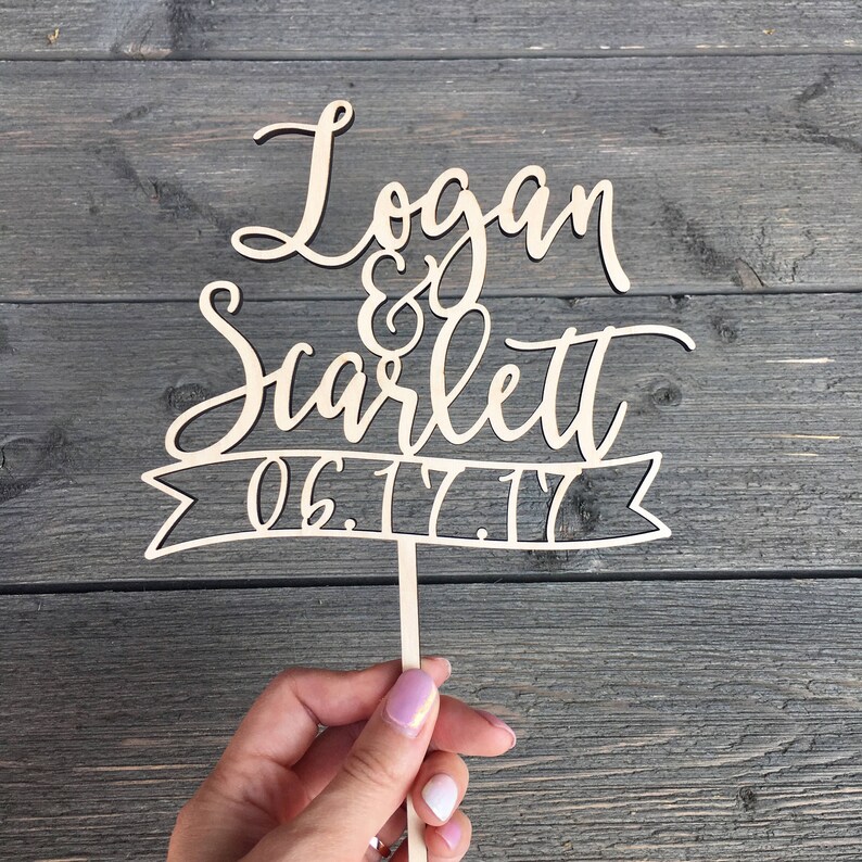 Personalized Names Cake Topper With Date Banner 6 Inches - Etsy