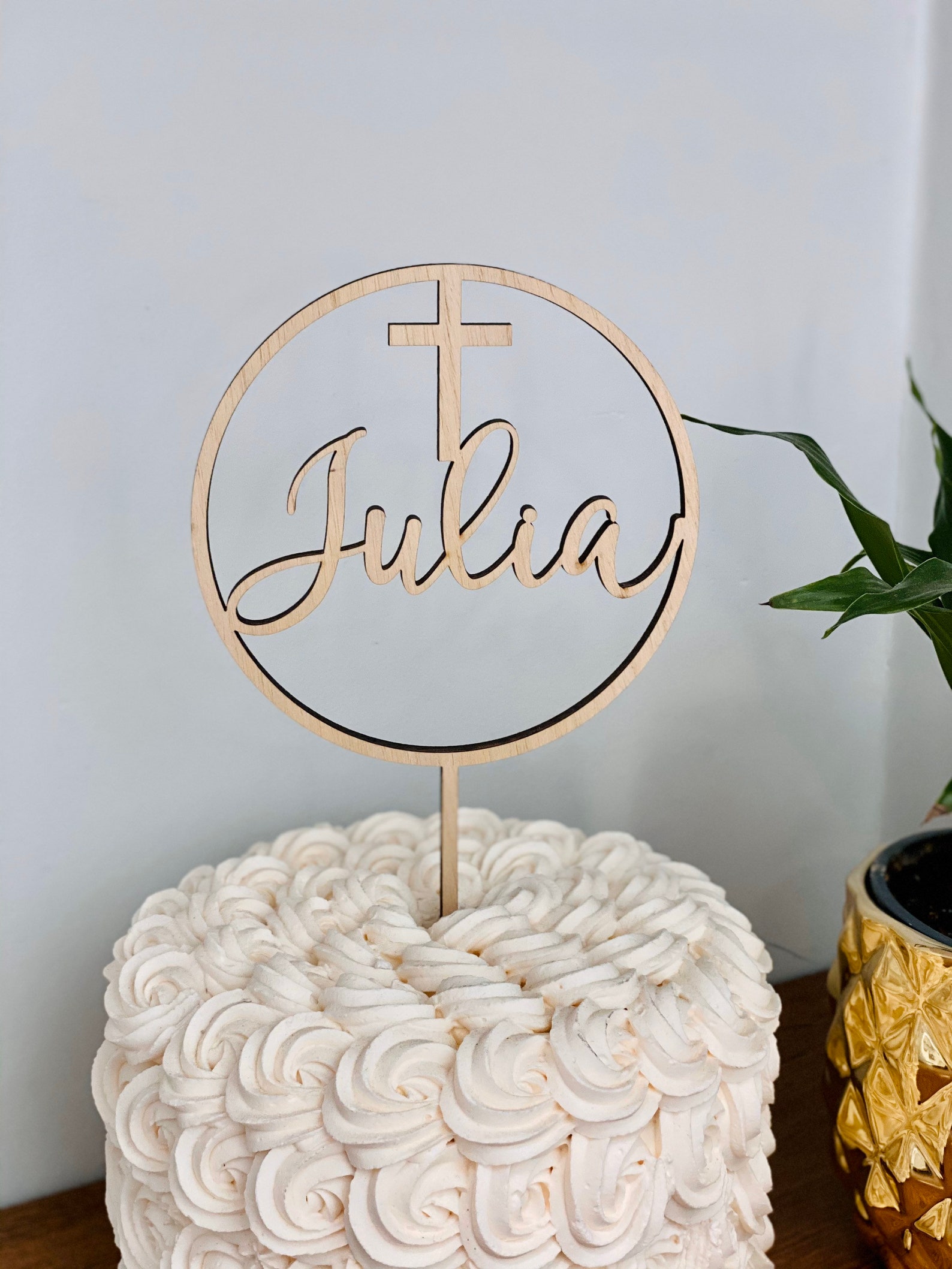 Name With Cross Circle Cake Topper 5d Inches Baptism | Etsy