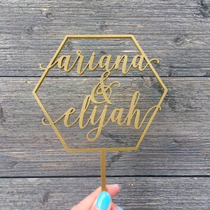 Personalized Hexagon 2 Names Wedding Cake Topper 5w Inches, Name Cake ...