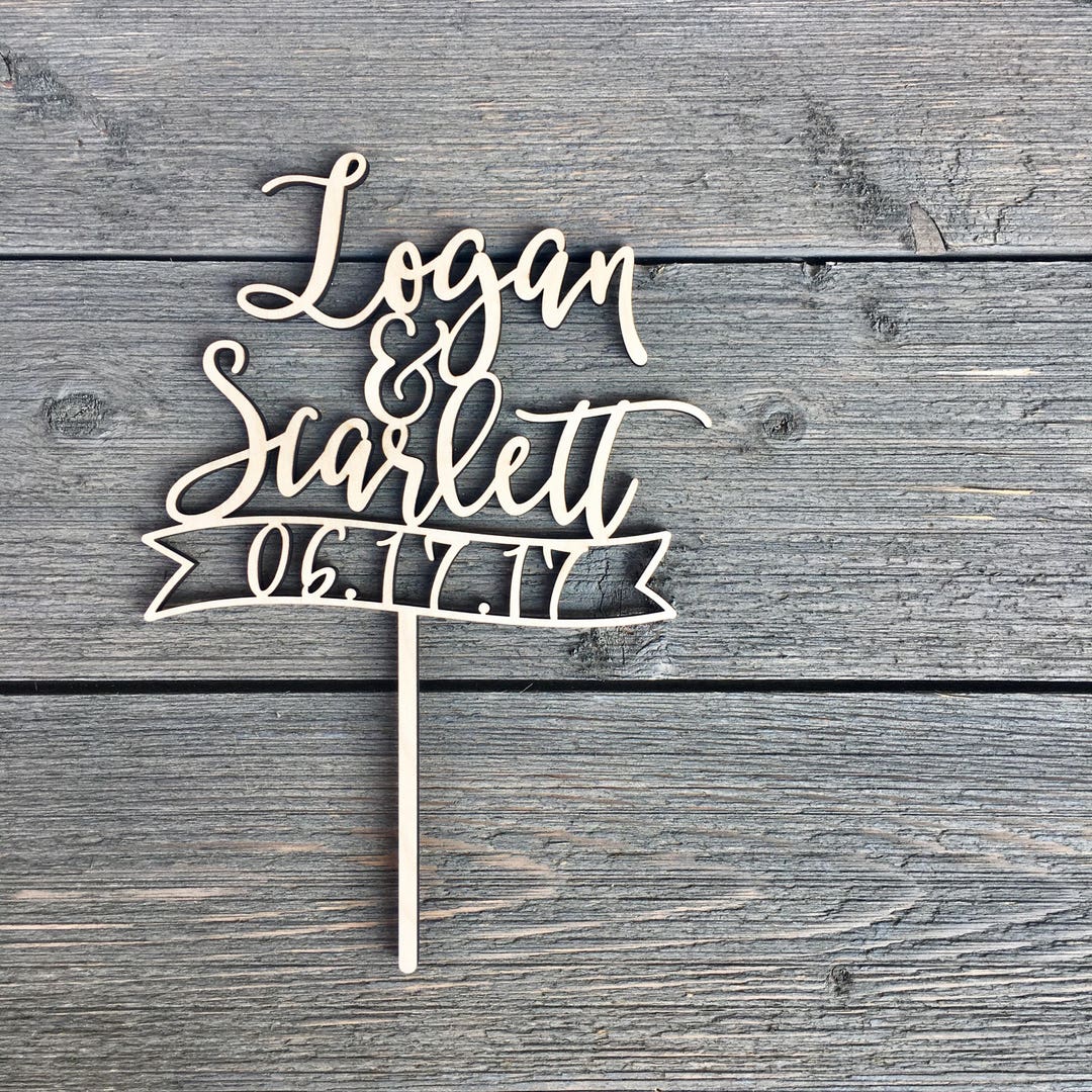 Personalized Names Cake Topper With Date Banner 6 Inches Wide, Wedding ...