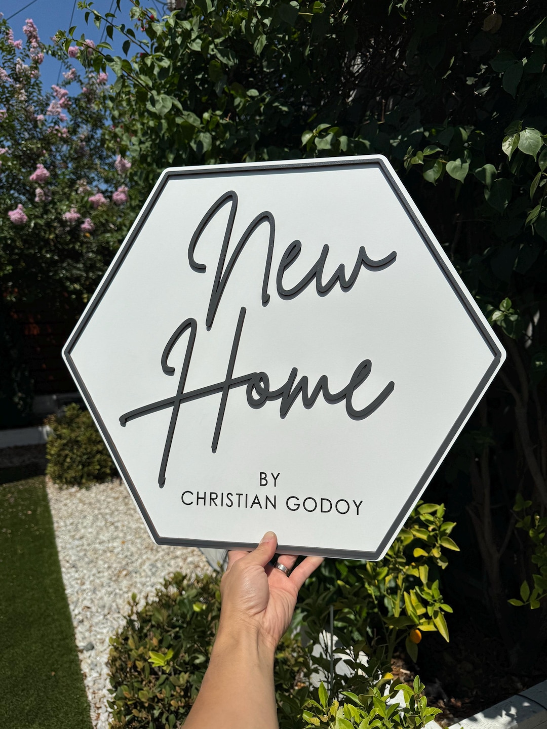 Personalized New Home Hexagon Sign, 20.5"x18" Inches, Custom Realtor Sign Real Estate Agent ...