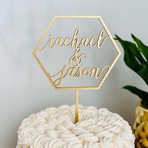 Personalized Hexagon 2 Names Wedding Cake Topper 5w Inches, Name Cake ...
