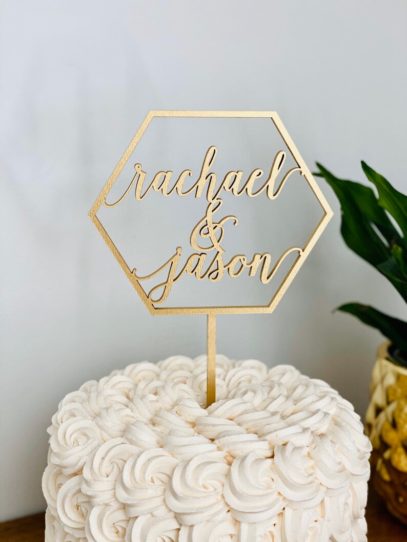 Personalized Hexagon 2 Names Wedding Cake Topper 5w - Etsy