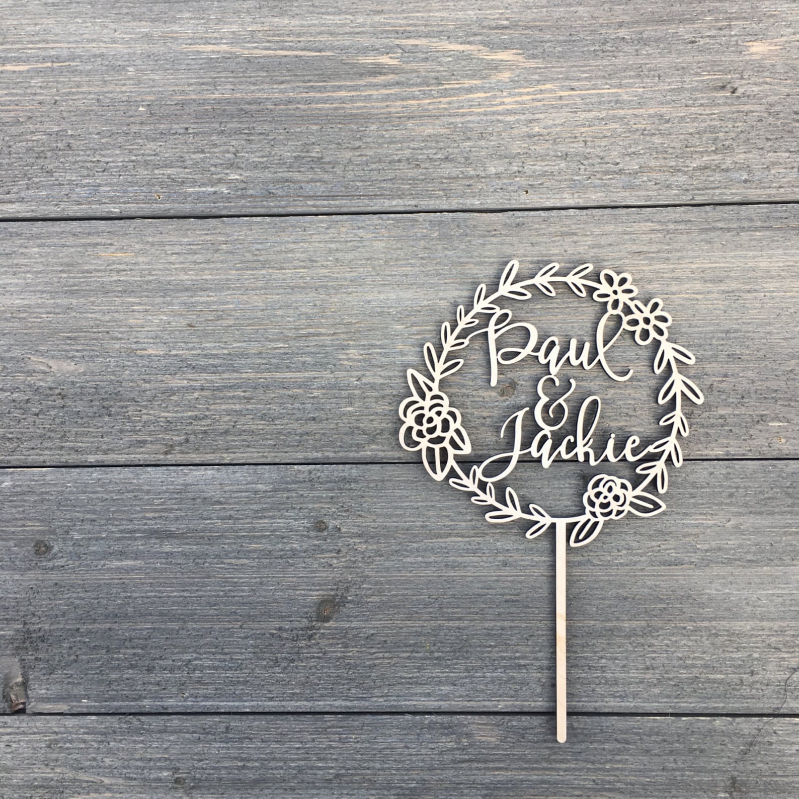 Floral Wreath Wedding Cake Topper With Personalizable Names - Etsy