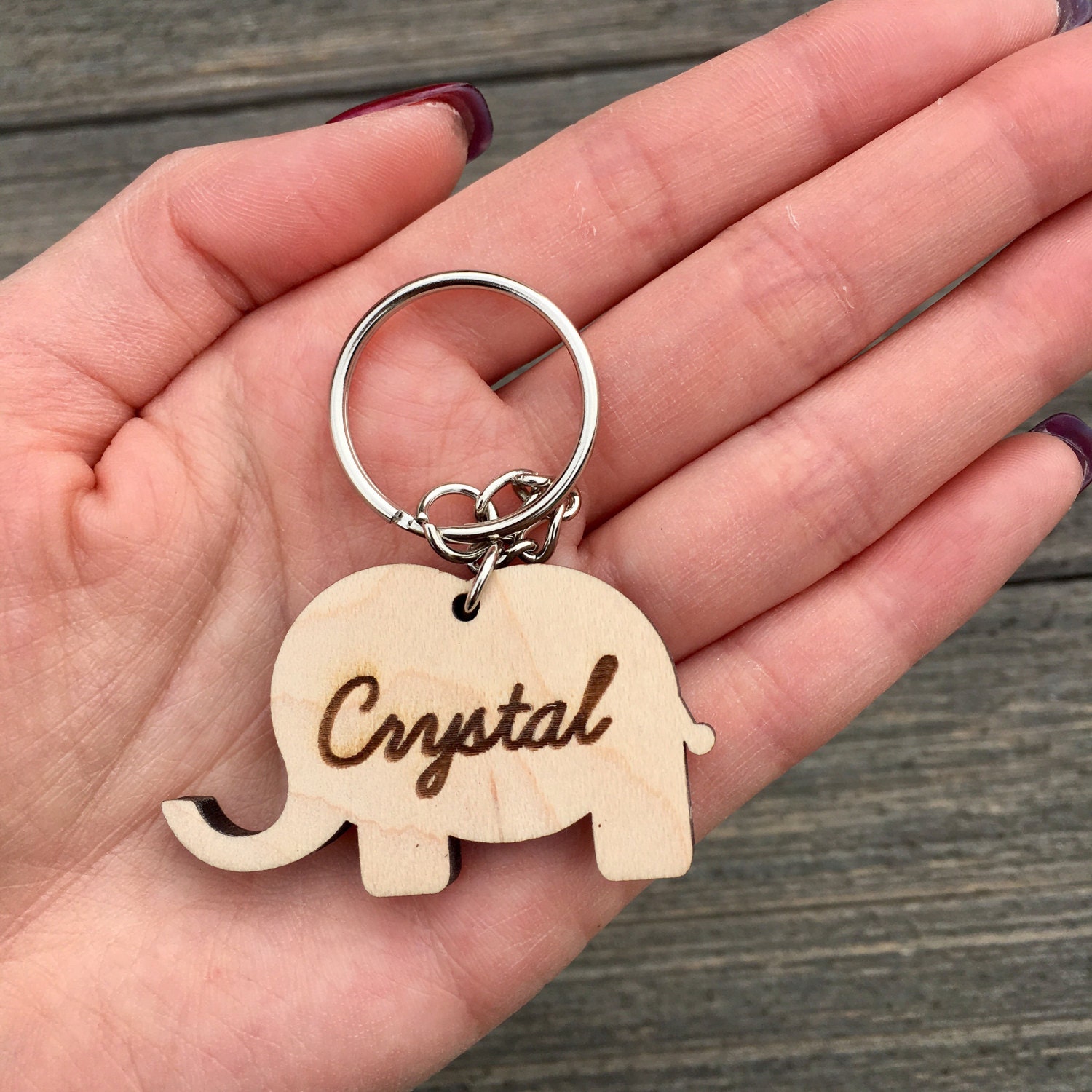 Personalized Elephant Keychain Wood Keychain Engraved Wood | Etsy