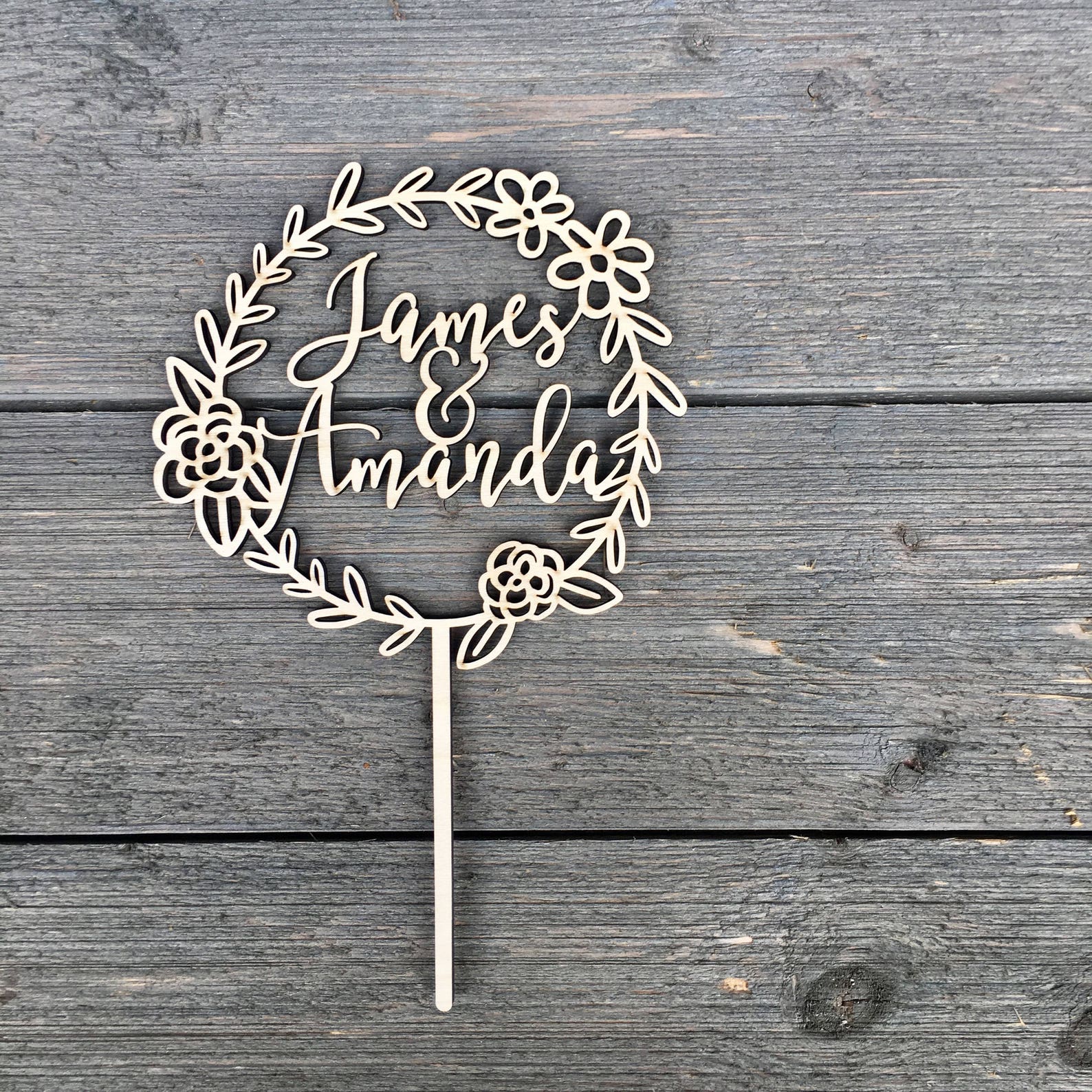 Floral Wreath Wedding Cake Topper With Personalizable Names - Etsy