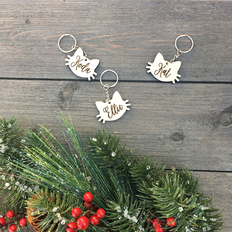 Personalized Cat Keychain Custom Keychain Engraved Wood - Etsy