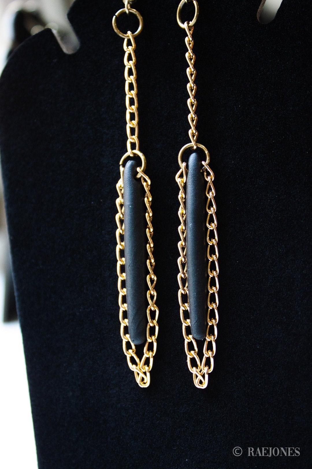Black Chain Earrings "two Chains" - Etsy