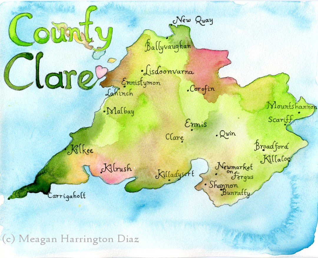 County Clare Ireland - LARGE Fine Art Watercolor Print - Ireland County ...