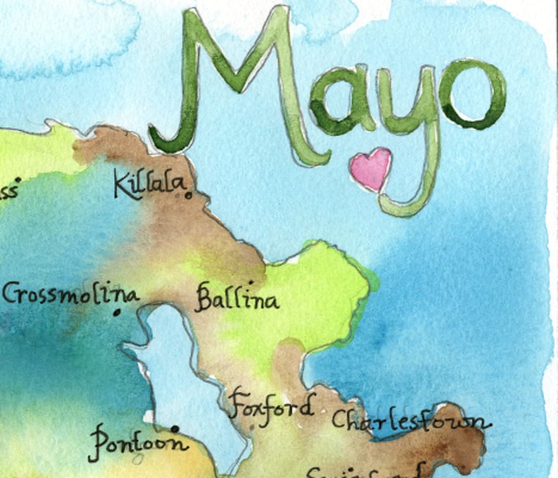 County Mayo Ireland - LARGE Fine Art Watercolor Print - Irish Map - Etsy UK