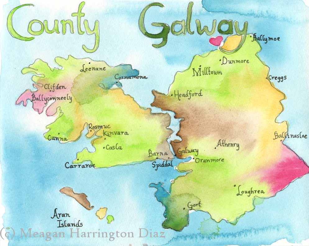 Map Art - Ireland Map - County Galway - Ireland - Fine Art Watercolor ...