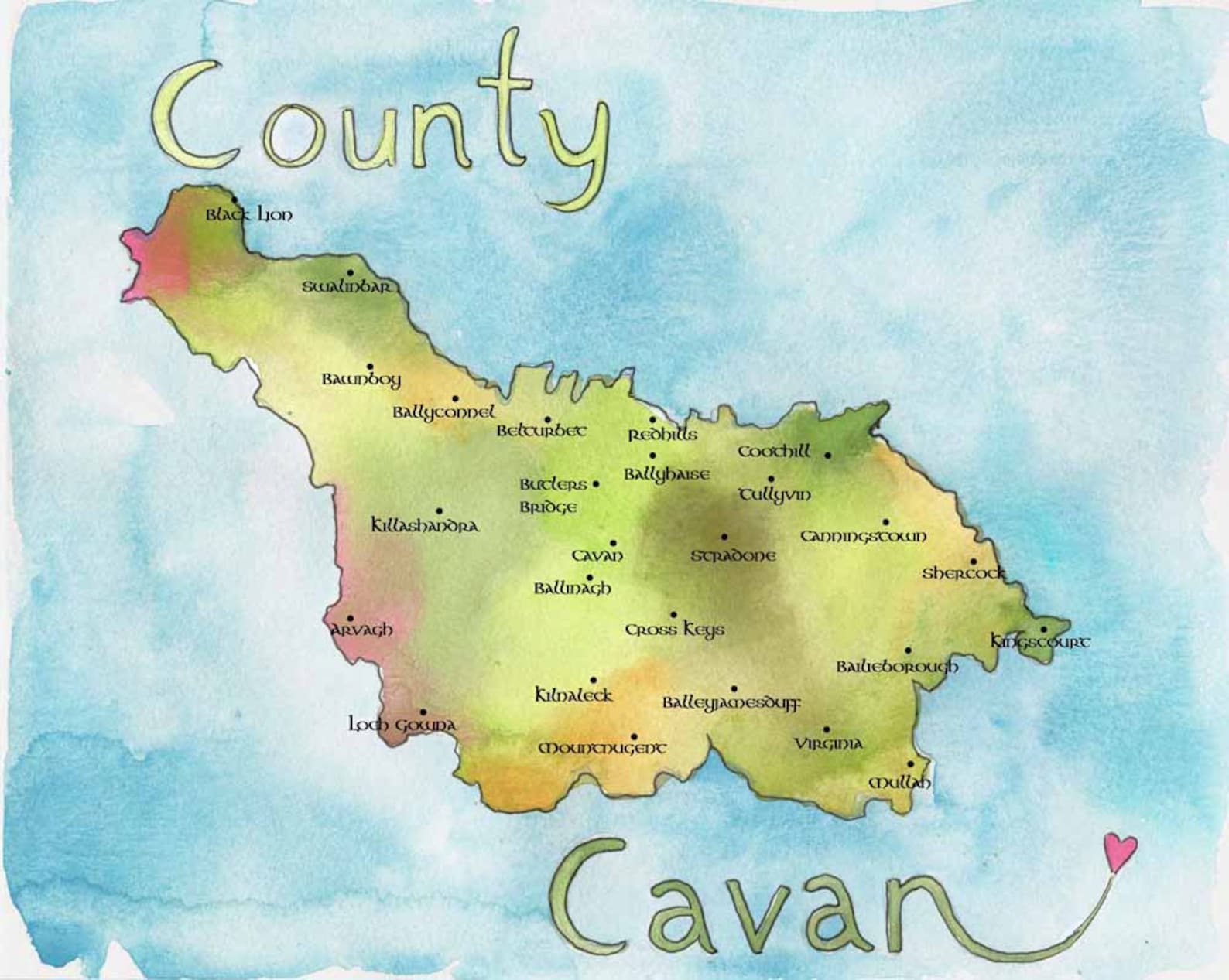 Map Art - Ireland Map - County Cavan Ireland Fine Art Watercolor Print ...