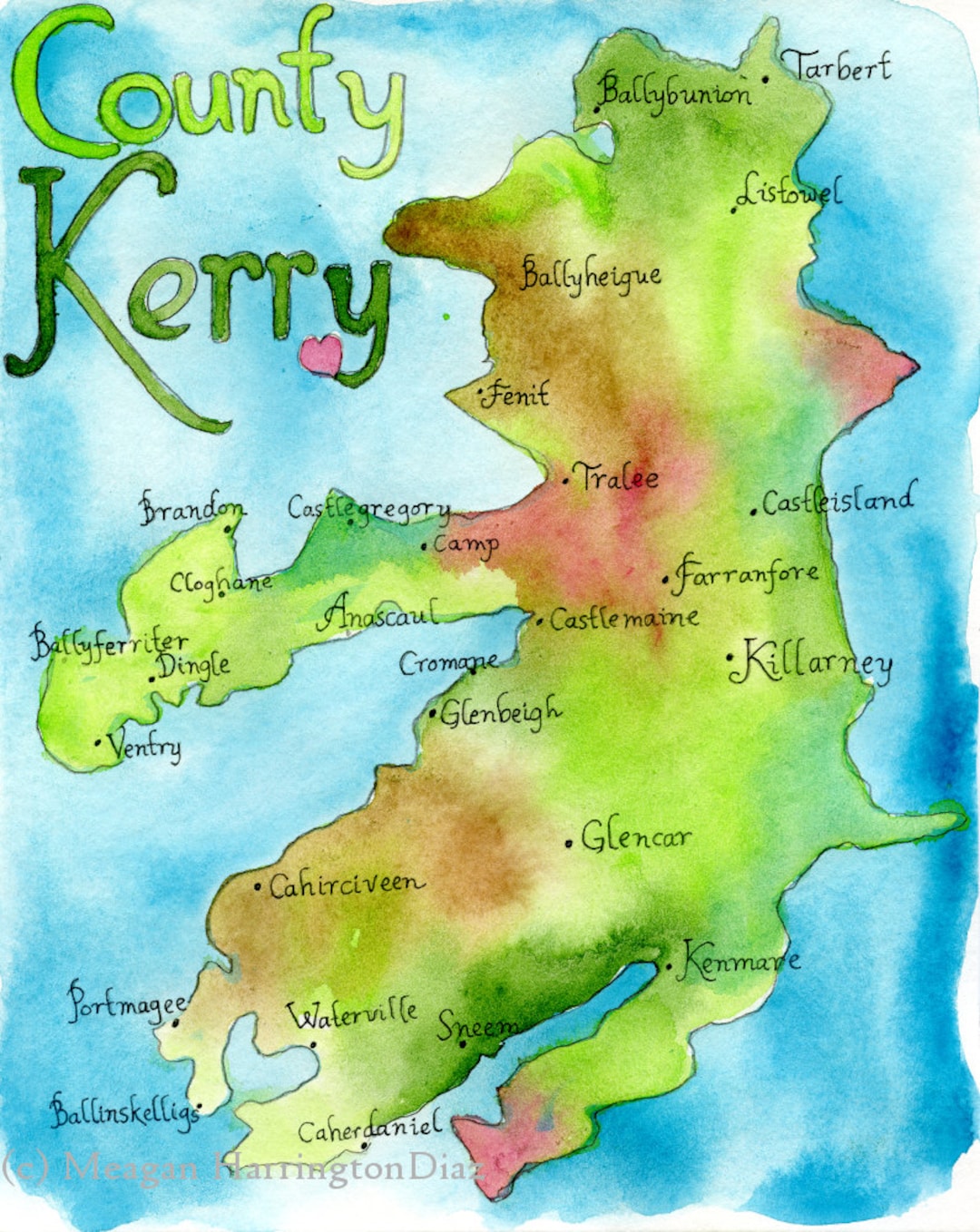 County Kerry - Watercolor Map of Ireland - Irish Map - Fine Art Print ...