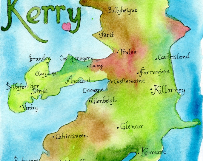 County Kerry Watercolor Map of Ireland Irish Map Fine Art Print - Etsy