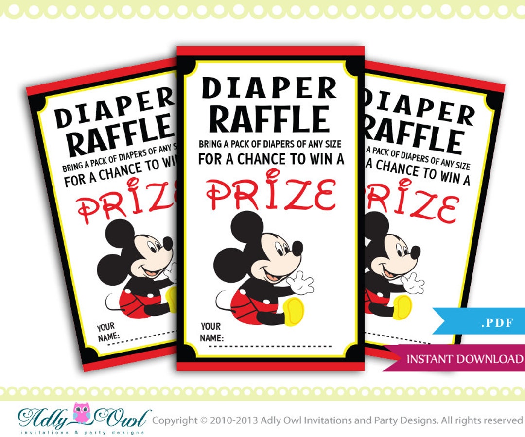 Mickey Mouse Diaper Raffle Tickets for Boy Baby Shower in Red - Etsy