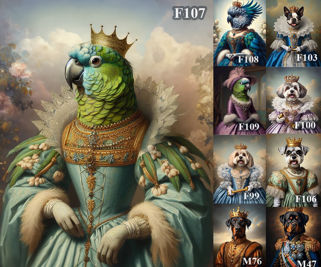 Royal Pet Portrait With Parrot, Unique Sympathy Gift, Animal Portrait ...
