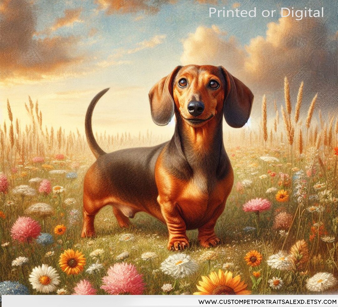 Dachshund Wall Art for Home Decor, Vintage Dachshund in Wildflower ...