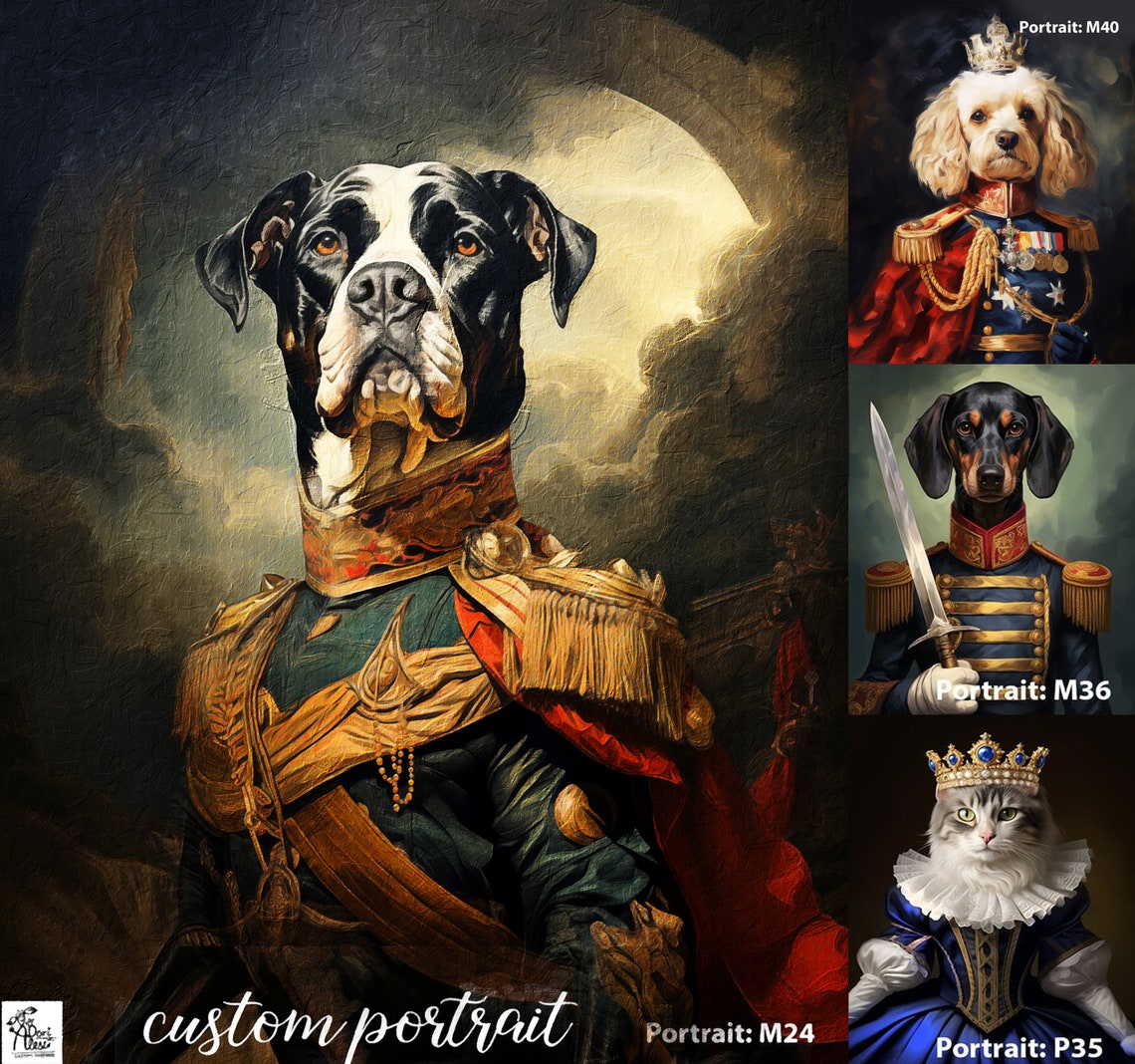 King Military Pet Painting Print Personalized Dog Painting, Pet Lovers ...