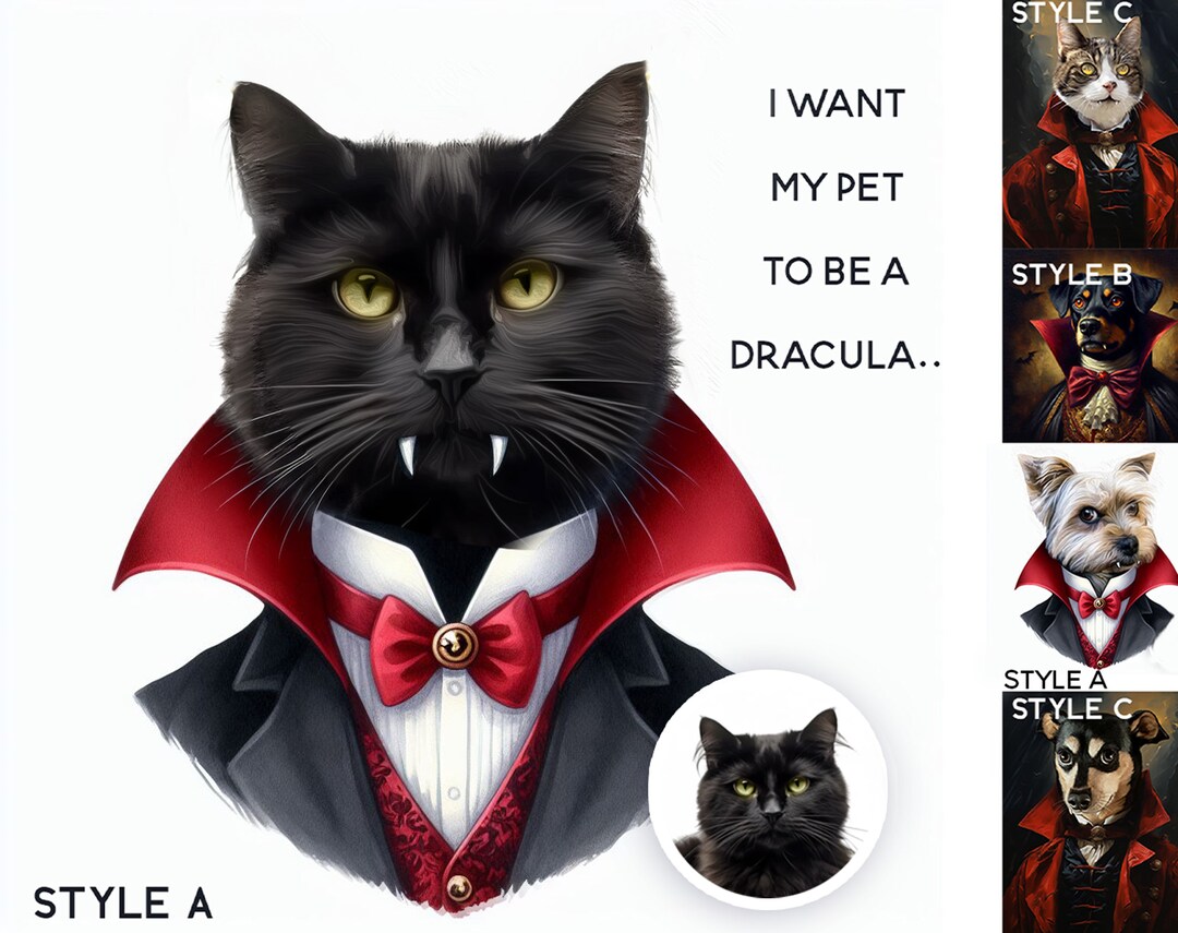Dracula Pet Painting Print Personalized Cat Painting, Pet Lovers Gift ...