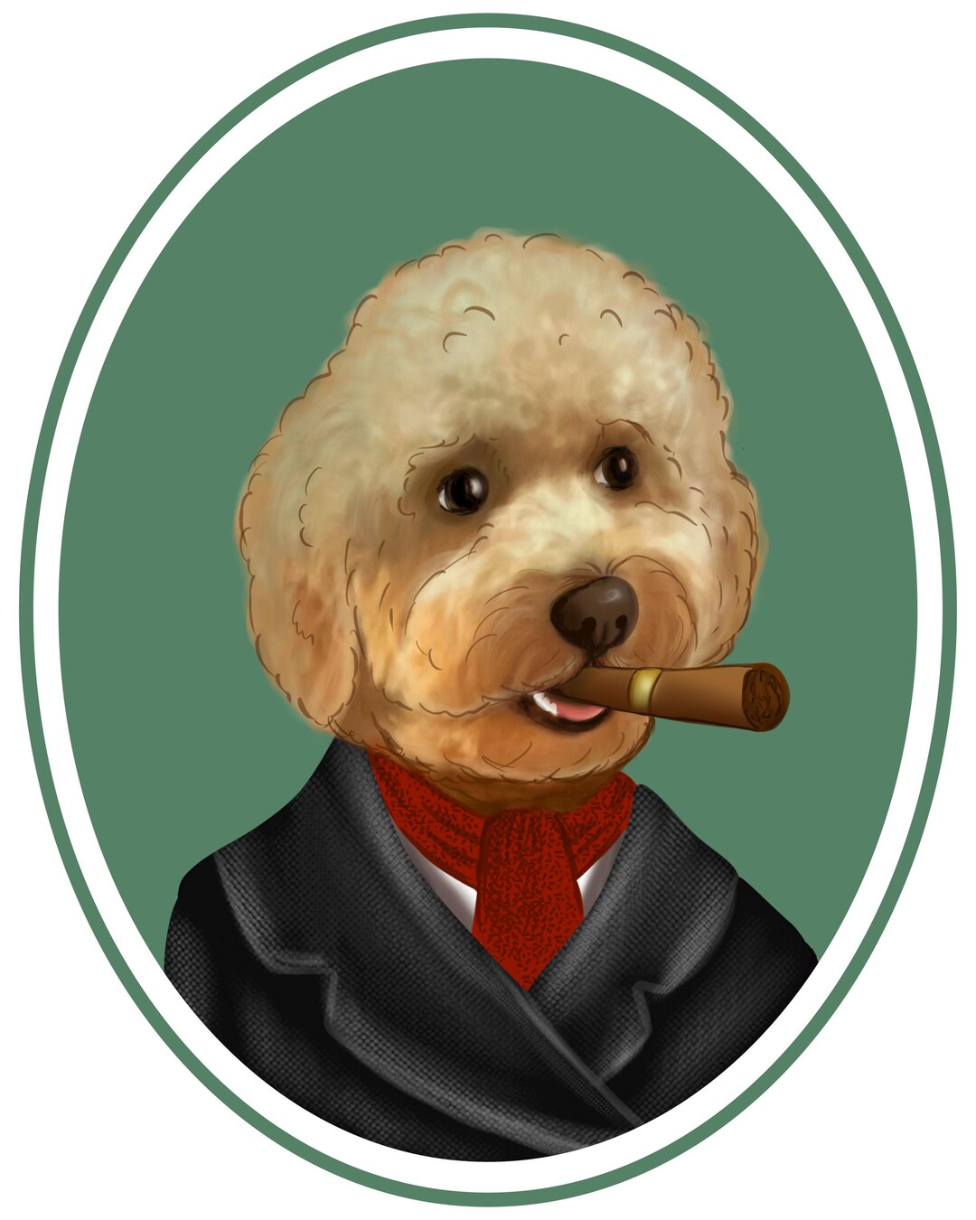 Portrait of a Dog Smoking a Cigar Custom Royal Pet Portrait With Scarf ...