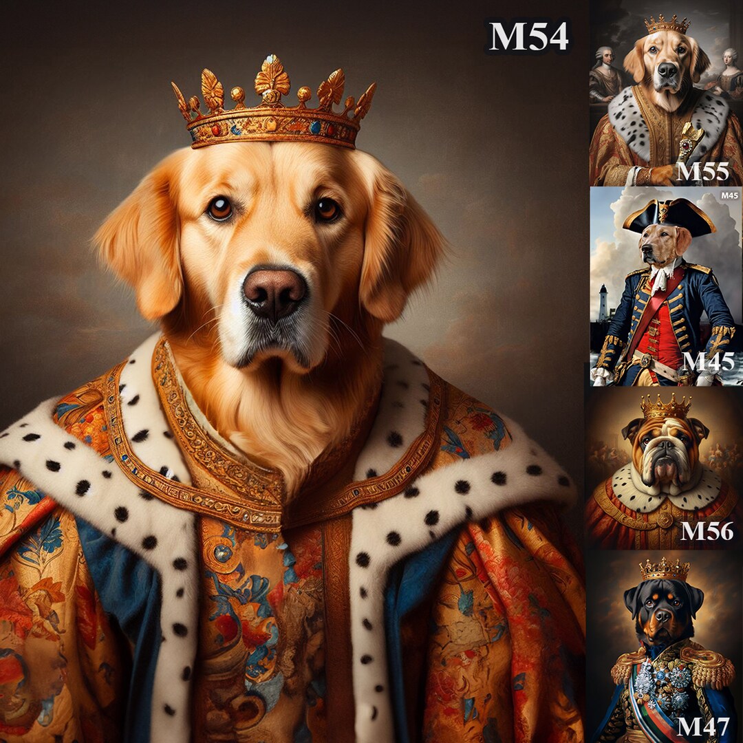 Dog King Custom Portrait Using Pet Photo, Regal Pet Portrait, Regal ...