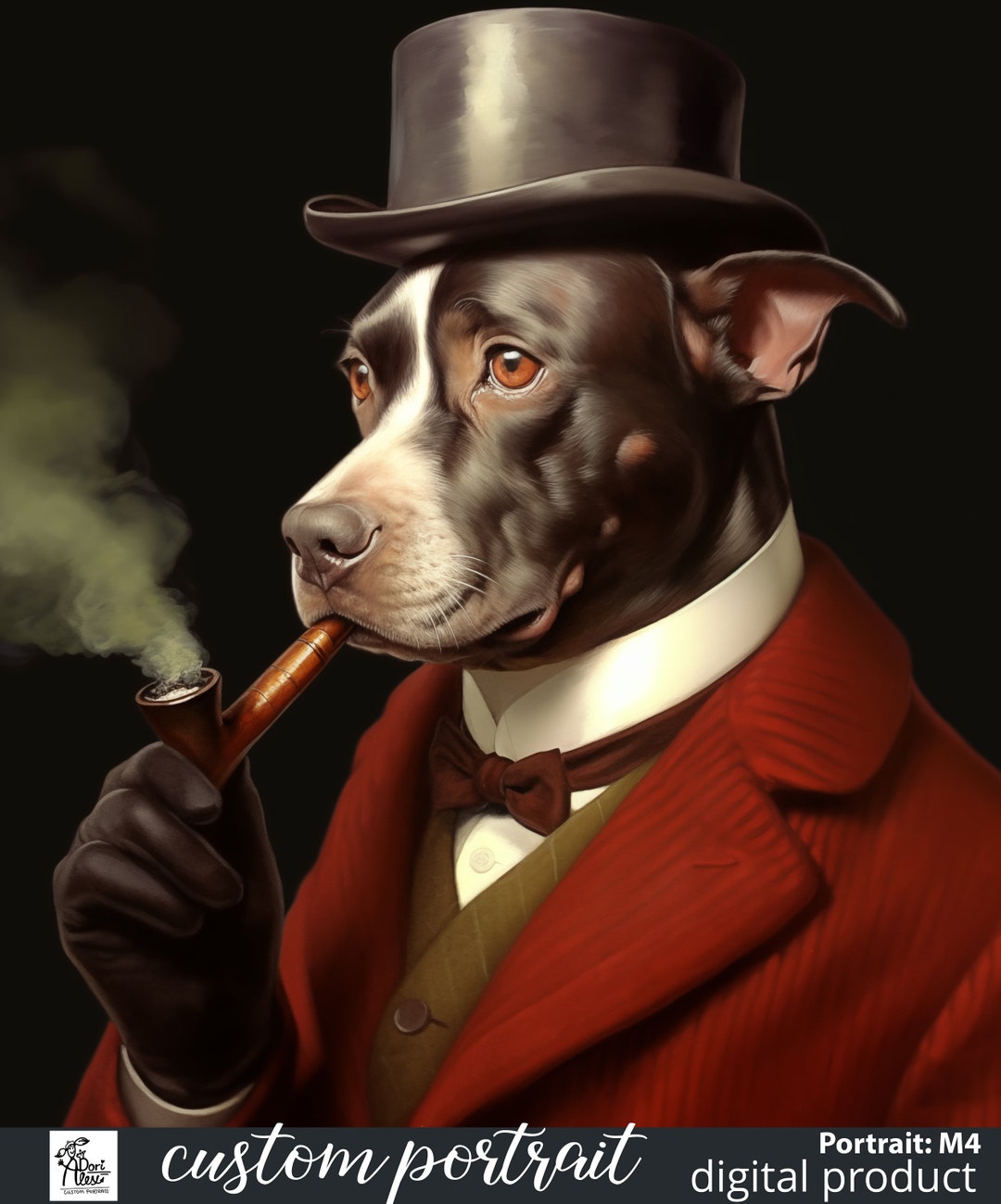 Custom Dog Smoking Pipe Portrait, Funny Pet Portrait, Custom Dog ...