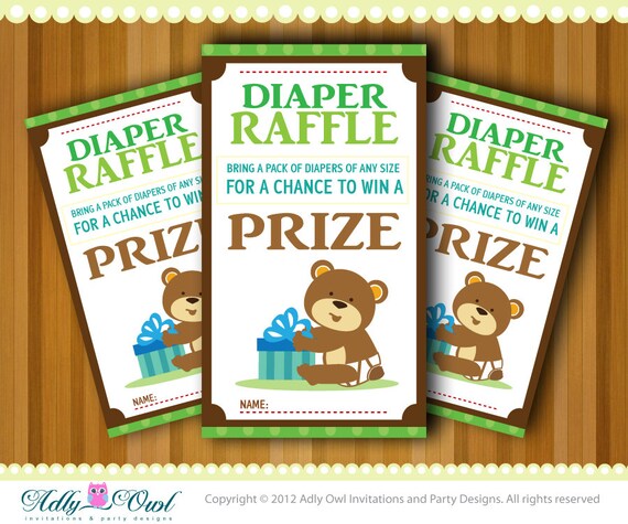 Teddy Bear Diaper Raffle Forest Woodland Theme with Gift - Blue, Green ...