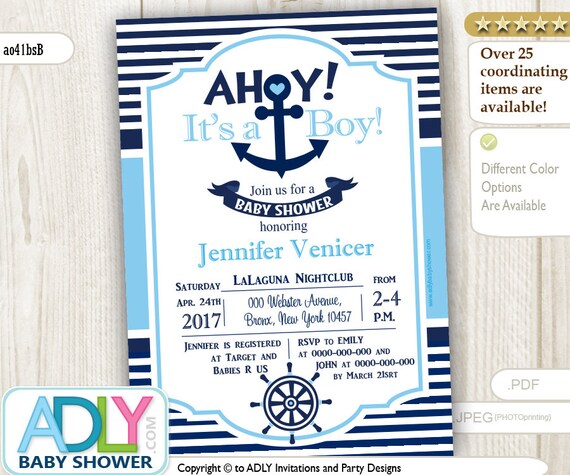 Editable Navy Baby Blue Nautical Shower for Baby Boy Printable DIY ...