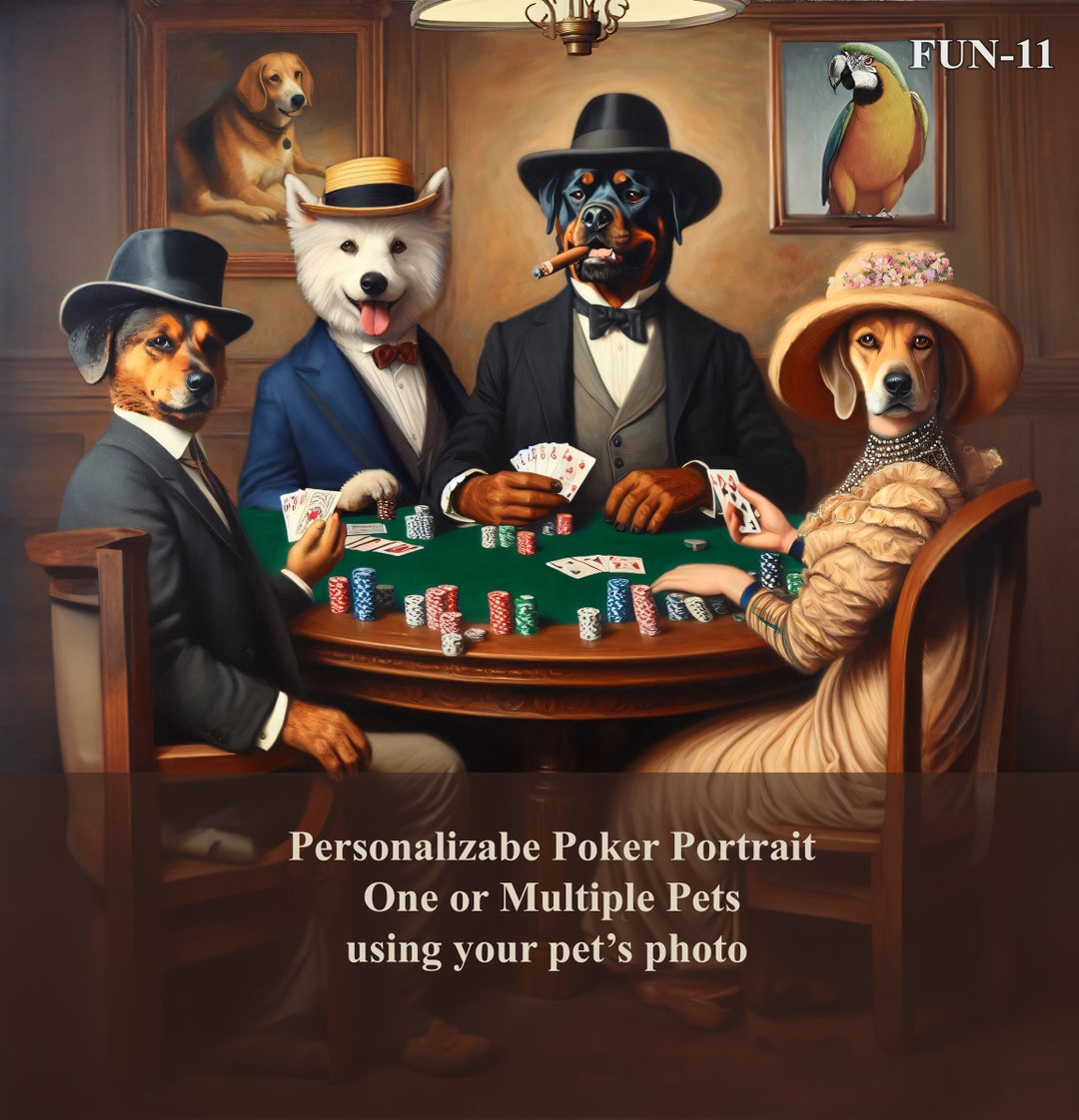 Dogs Playing Poker Custom Pet Portrait, Father's Day Funny Gift Idea ...