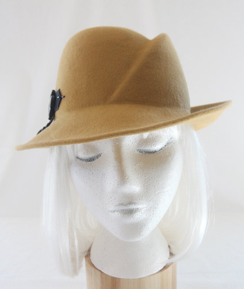 Mustard Yellow Fedora. Gold Fur Felt Hat With Black Onyx - Etsy