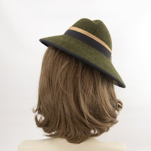 Vintage-style Tilt Hat. Green Felt Fedora. Olive Wool Ladies Hat. 1940s ...
