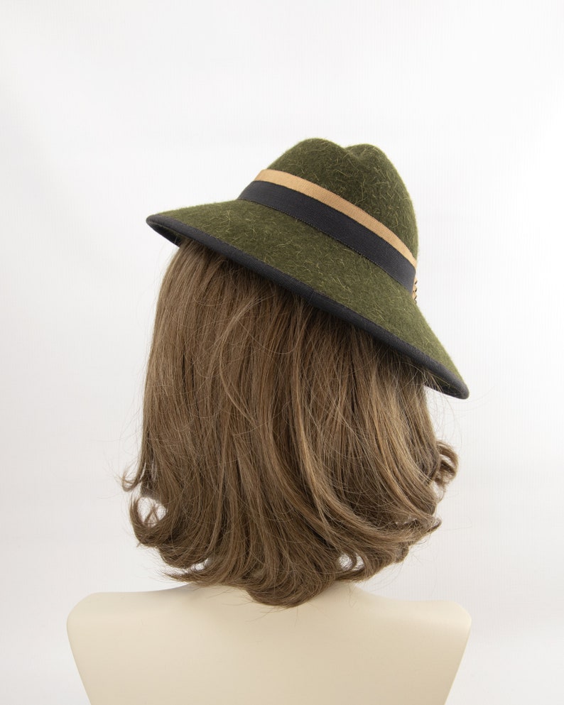 Vintage-style Tilt Hat. Green Felt Fedora. Olive Wool Ladies Hat. 1940s ...