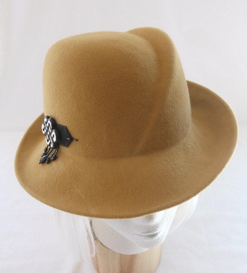 Mustard Yellow Fedora. Gold Fur Felt Hat With Black Onyx - Etsy