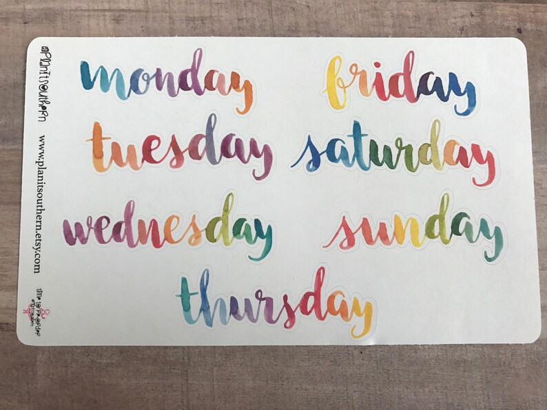 Watercolor Days of the Week / Planner Stickers / Planner Icon | Etsy