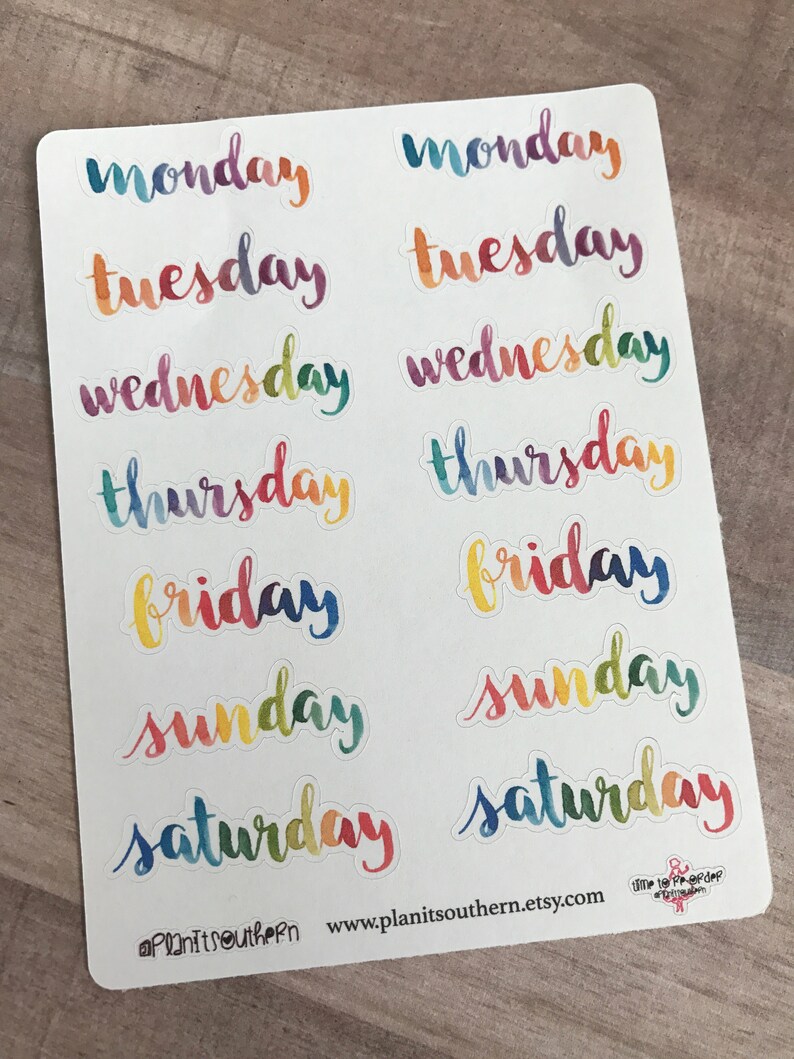 Watercolor Days of the Week / Planner Stickers / Planner Icon | Etsy