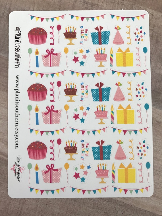 Happy Birthday Stickers / Planner Stickers / Planner Icon / | Etsy